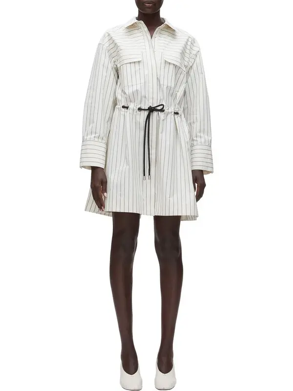 3.1 Phillip Lim Stripe Poplin Belted Mini Shirt Dress - Neutral