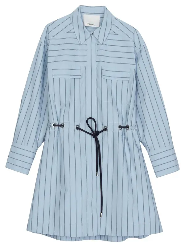 3.1 Phillip Lim Stripe Poplin Belted Mini Shirt Dress - Blue