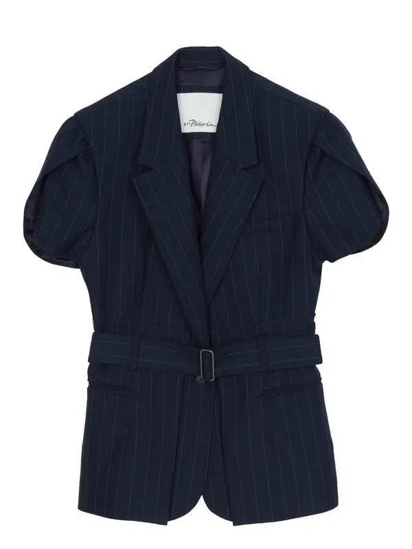 3.1 Phillip Lim Pinstripe Tulip-sleeve Belted Blazer - Blue