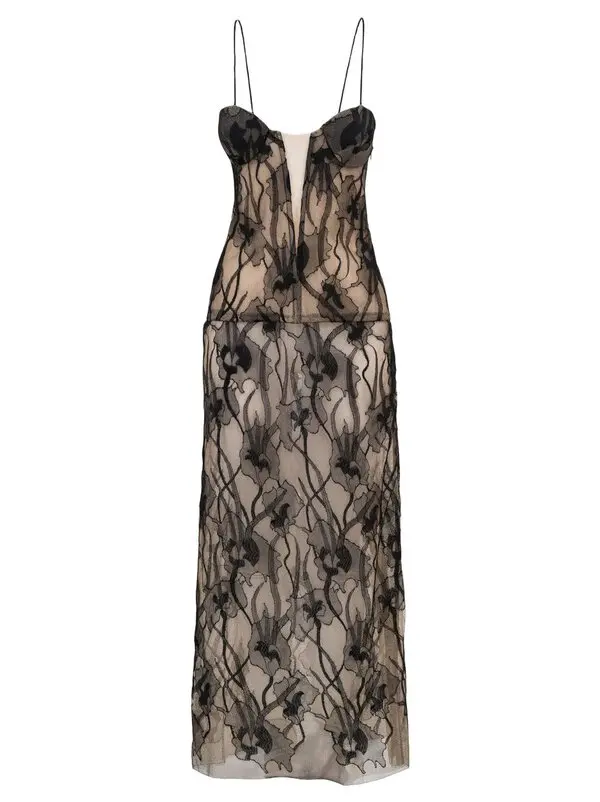 BYVARGA Melanie Floral Lace Bustier Maxi Dress - Black