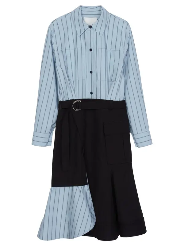 3.1 Phillip Lim Stripe Poplin Twill Combo Cargo Shirt Dress - Blue