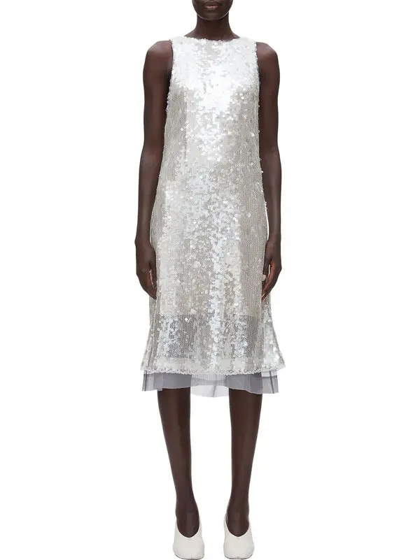 3.1 Phillip Lim Sequin Paillette Bow Sleeveless Shift Dress - Silver