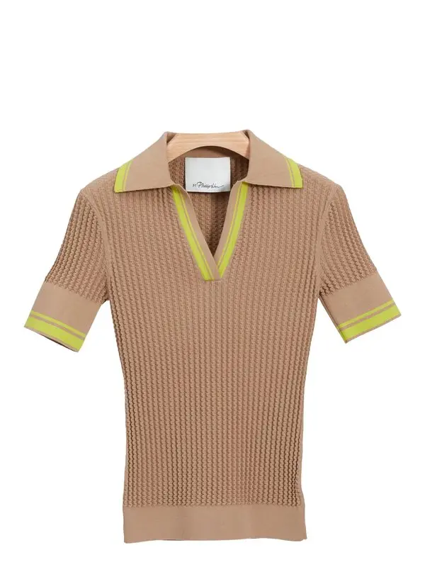 3.1 Phillip Lim Textured Knit Polo Top - Brown