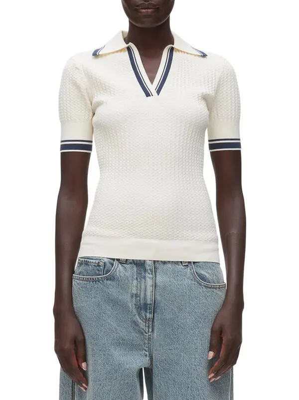 3.1 Phillip Lim Textured Rib Knit Polo Top - White