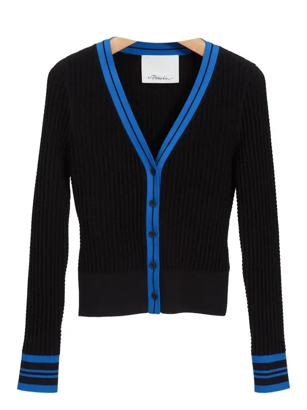 3.1 Phillip Lim Textured Rib Knit V-neck Cardigan - Black