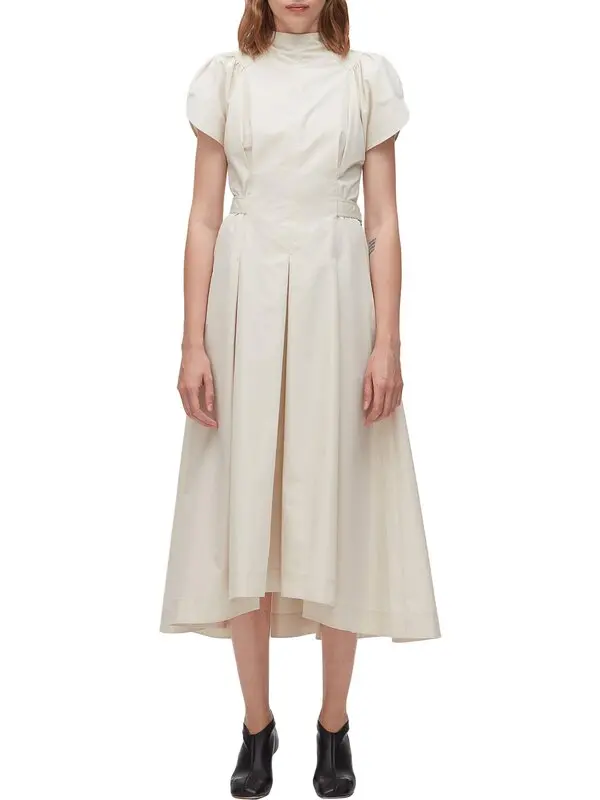 3.1 Phillip Lim Cotton Poplin Pleated Tulip-sleeve Midi Dress - Neutral
