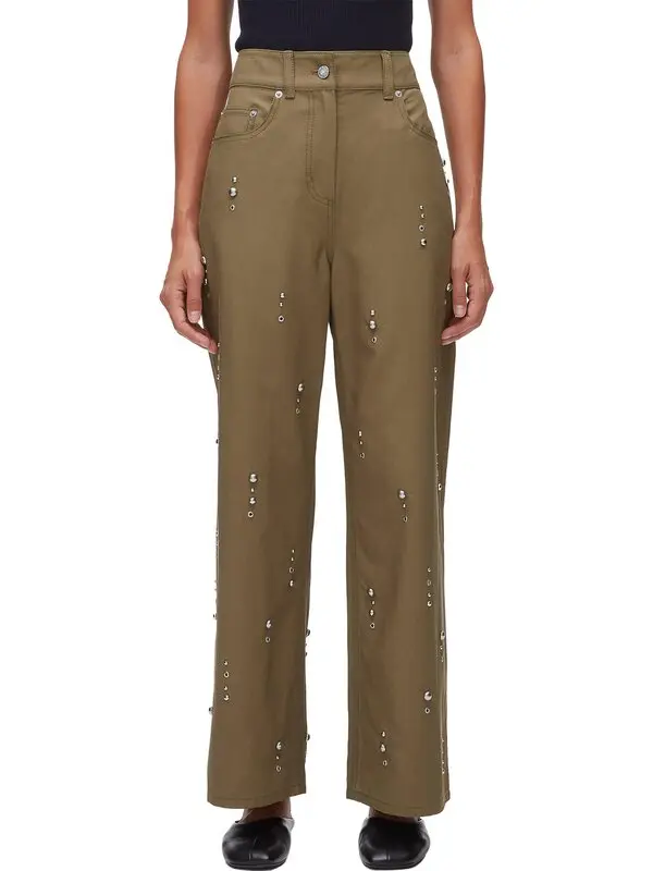 3.1 Phillip Lim Studded Twill Wide-leg Pants - Green