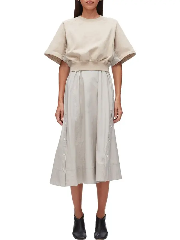3.1 Phillip Lim French Terry Poplin Combo Midi Dress - Neutral