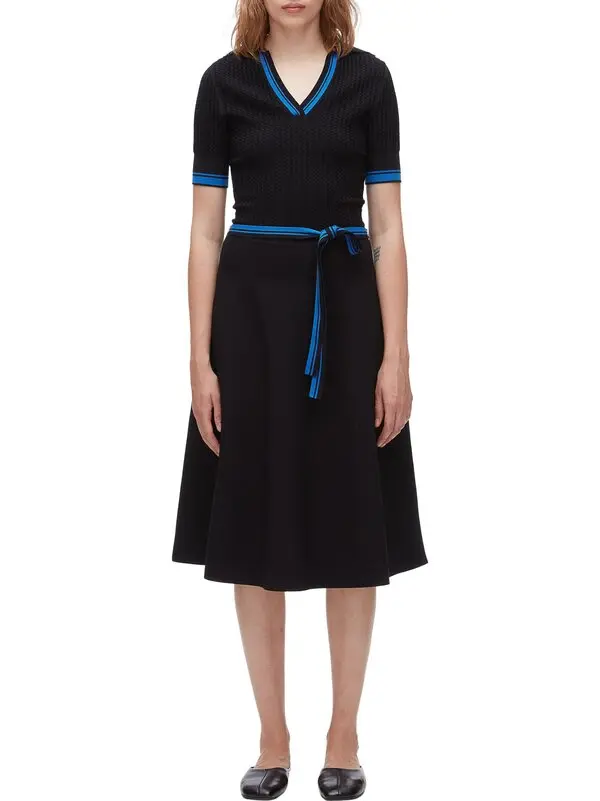 3.1 Phillip Lim Textured Rib Knit Polo Midi Dress - Black