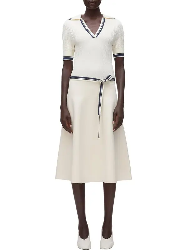 3.1 Phillip Lim Textured Rib Knit Polo Midi Dress - White