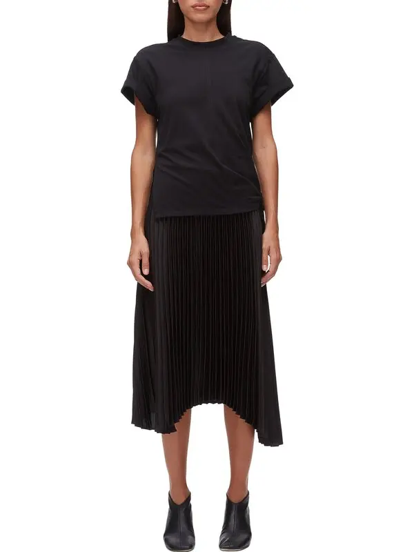 3.1 Phillip Lim Jersey Satin Combo Pleated T-shirt Dress - Black