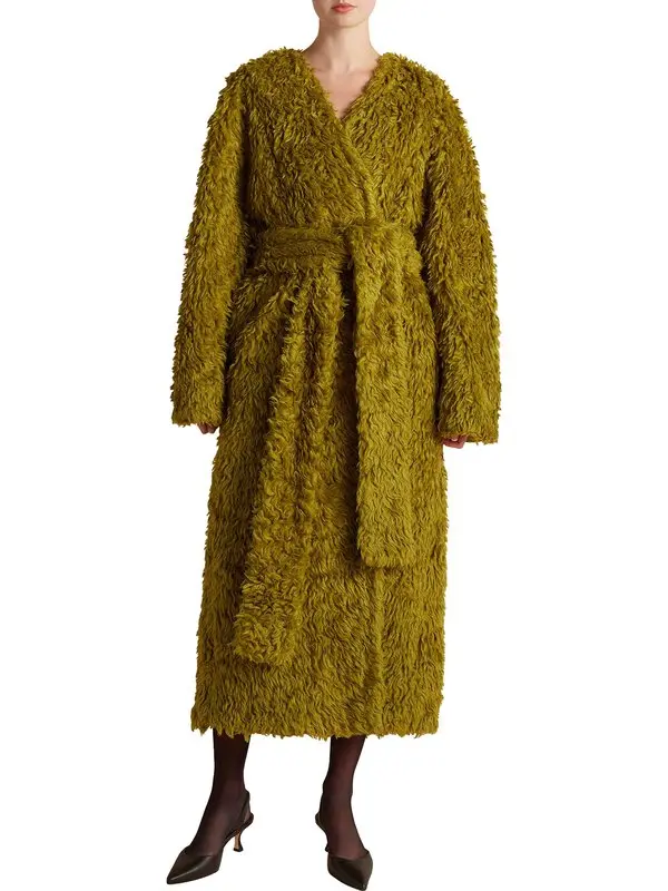 Marina Moscone Textured Sherpa Cocoon Coat - Green