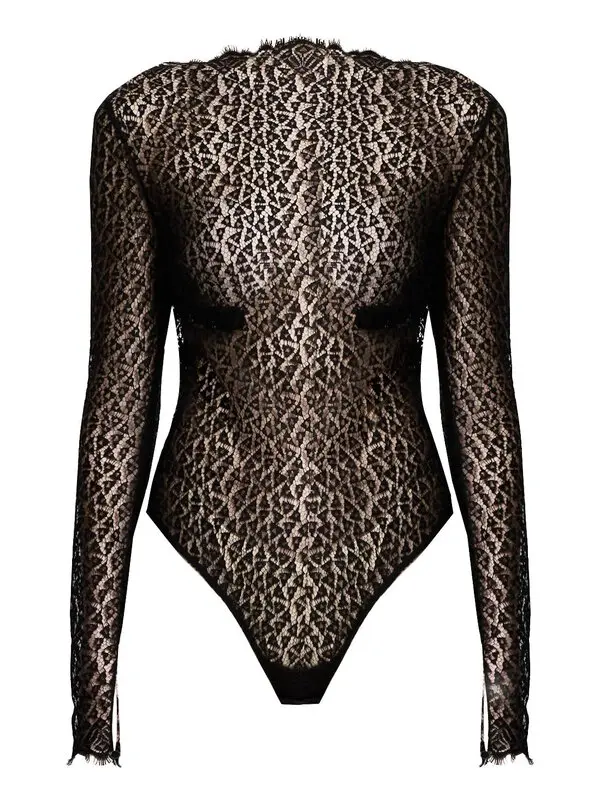 ROMUṠE Mireille Chantilly Lace Bodysuit - Black
