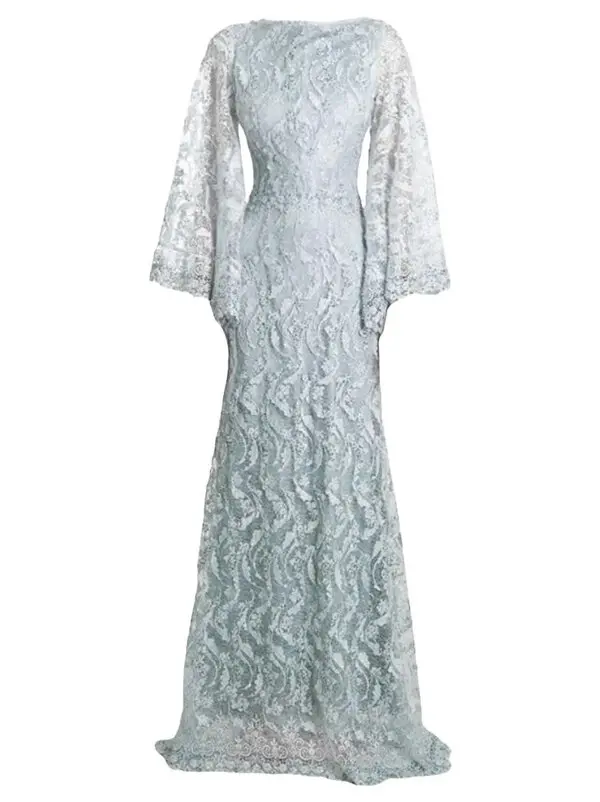 Francisco Arce Lorgi Cape-effect Embellished Lace Gown - Blue