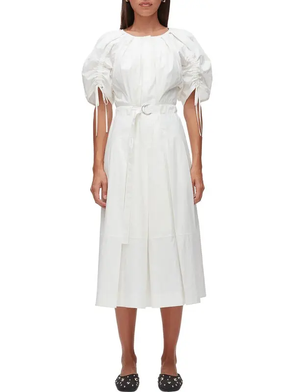 3.1 Phillip Lim Cotton Poplin Ruched-sleeve Midi Dress - White