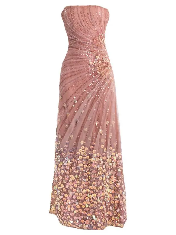 Francisco Arce Myka Embellished Tulle Strapless Gown - Pink