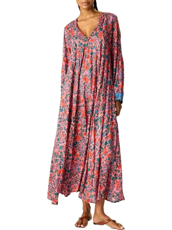 Natalie Martin Fiore Floral Pleated Maxi Dress - Rose Bandana