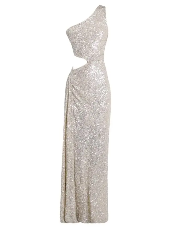 Francisco Arce Azel Sequin Asymmetric Gown - Silver