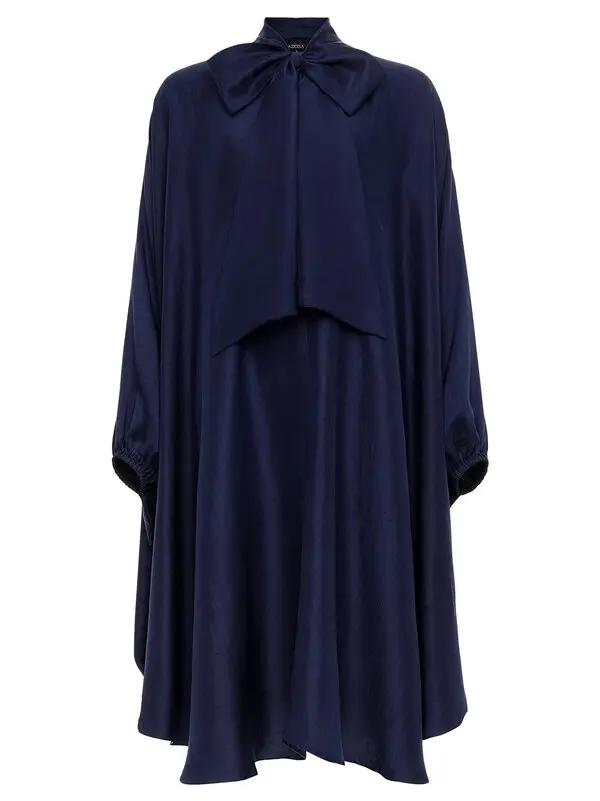 Azeeza Emlyn Tie-neck Raw Silk Midi Dress - Blue
