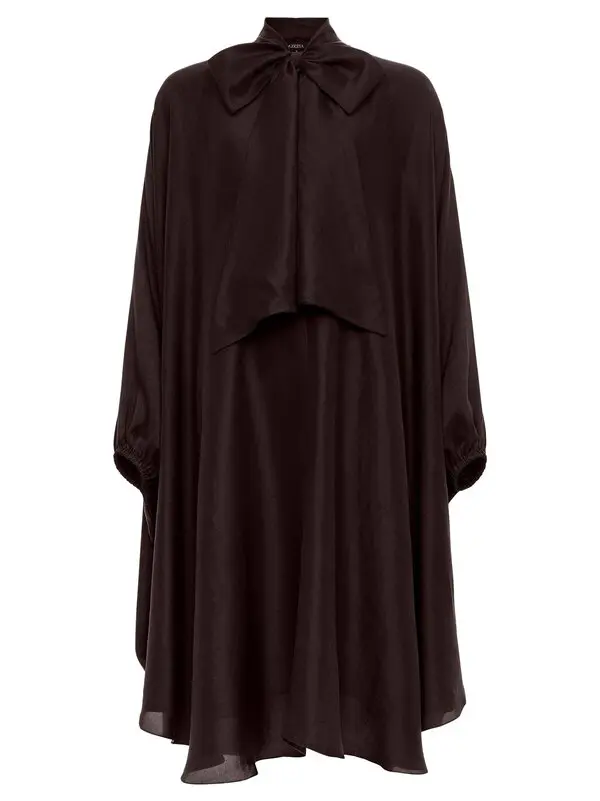 Azeeza Emlyn Tie-neck Silk Midi Dress - Brown