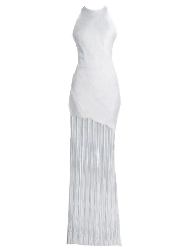 Francisco Arce Erys Draped Silk Fringe Gown - Blue