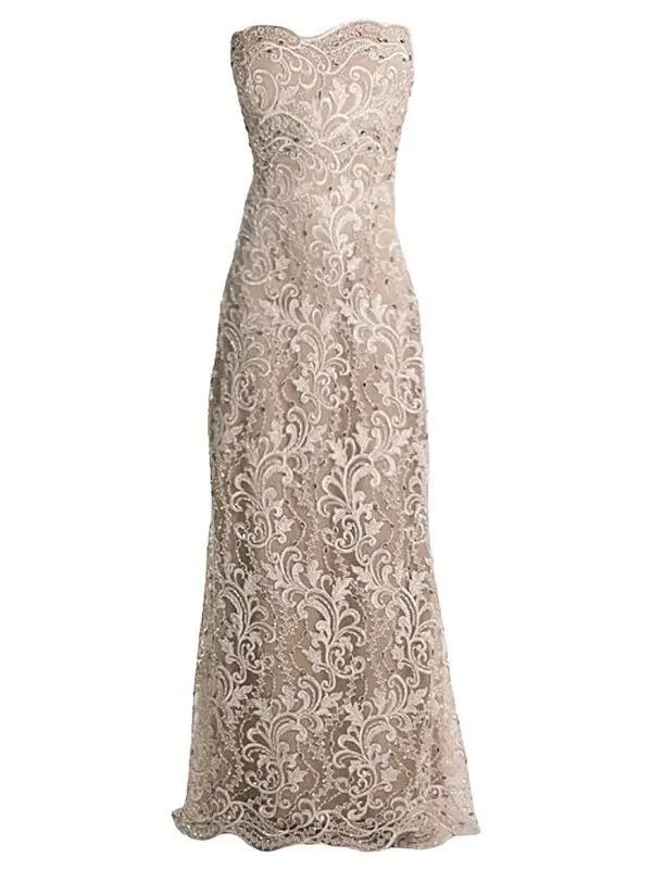 Francisco Arce Yari Embellished Lace Strapless Gown - Gold