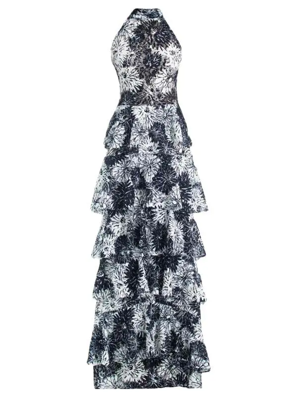 Francisco Arce Kei Embroidered Floral Lace Tiered Gown - Black