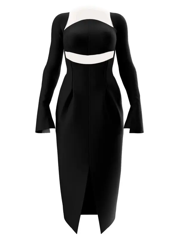 ANDREA IYAMAH Nita Boned Cutout Midi Dress - Black