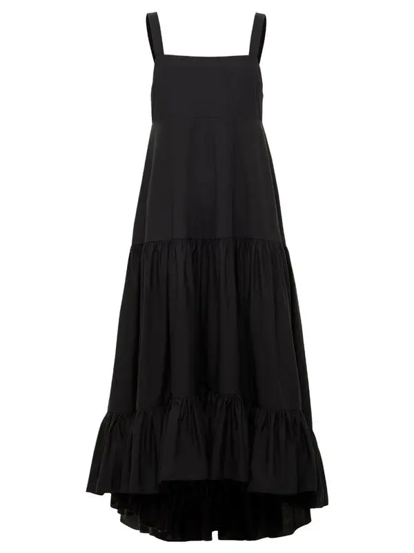 Azeeza Griffon Tiered Poplin Midi Dress - Black