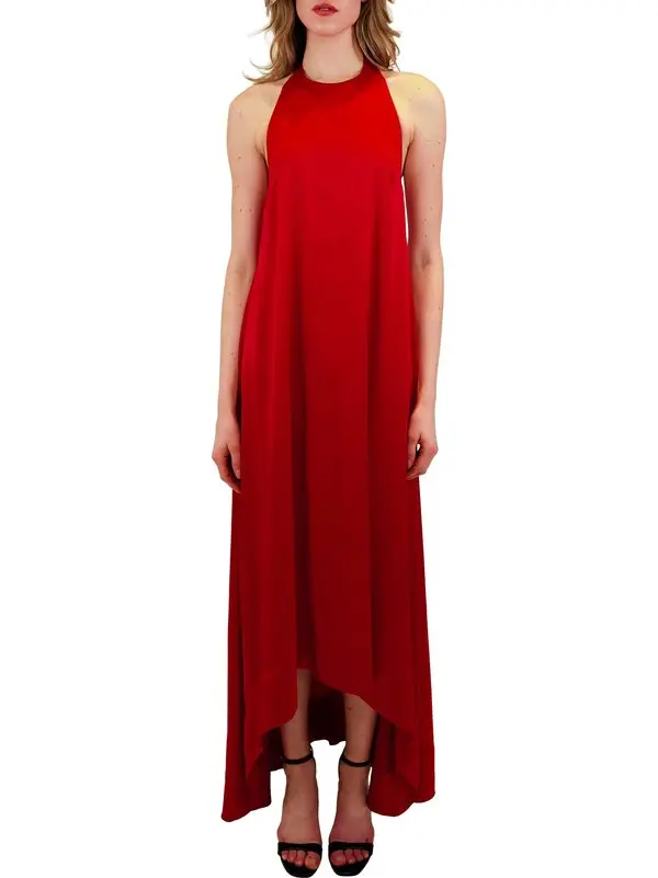 Azeeza Liora Satin High-low Halter Maxi Dress - Red