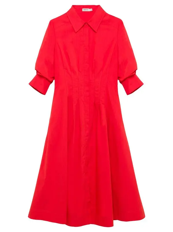 Simkhai Jazz Pleated Cotton Poplin Midi Shirt Dress - Red