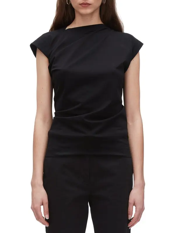 3.1 Phillip Lim Cotton Jersey Draped Asymmetric T-shirt - Black