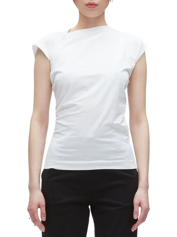 3.1 Phillip Lim Cotton Jersey Asymmetric Draped T-shirt - White