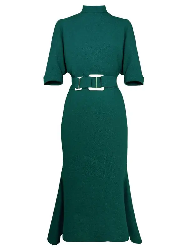 EDELINE LEE Pandora Belted Textured-jacquard Midi Dress - Green