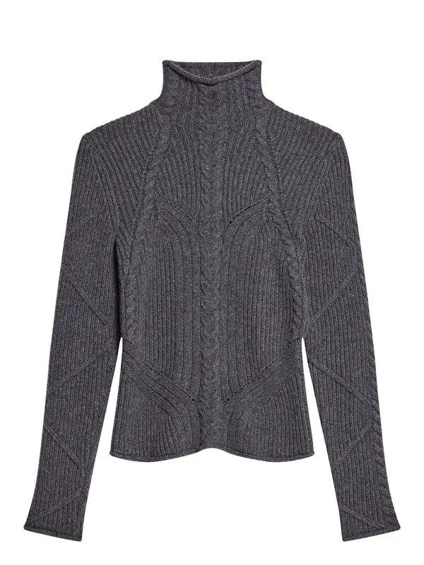 Helmut Lang Cable Knit Wool Bustier Turtleneck Top - Grey