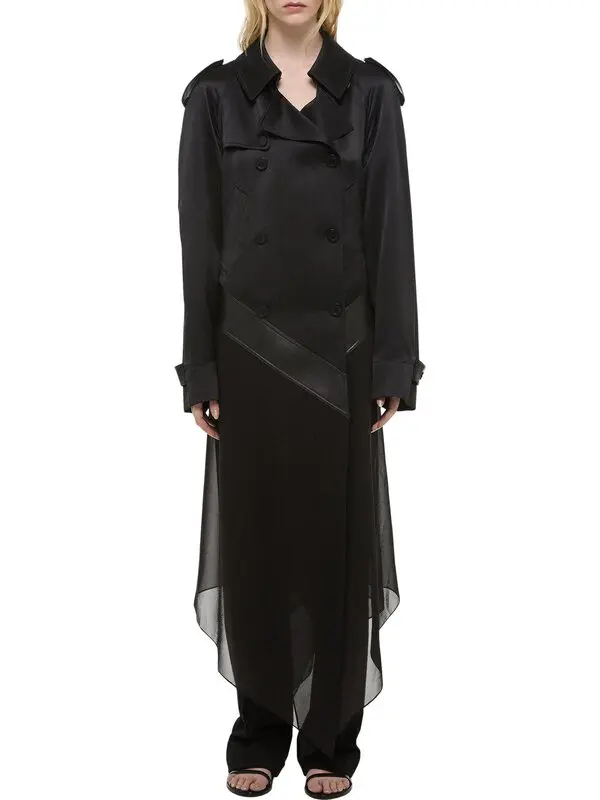 Helmut Lang Silk Chiffon Handkerchief Trench Coat - Black