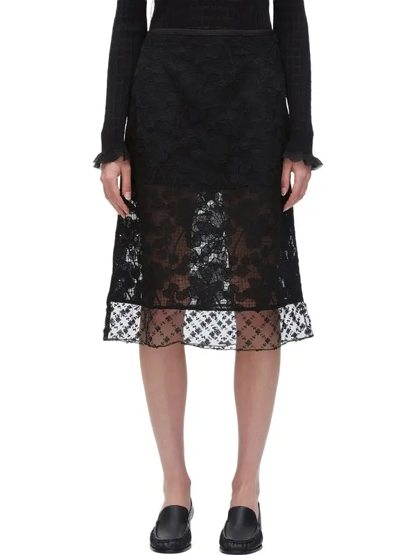 3.1 Phillip Lim Beaded Floral Corded Lace Midi Skirt - Black
