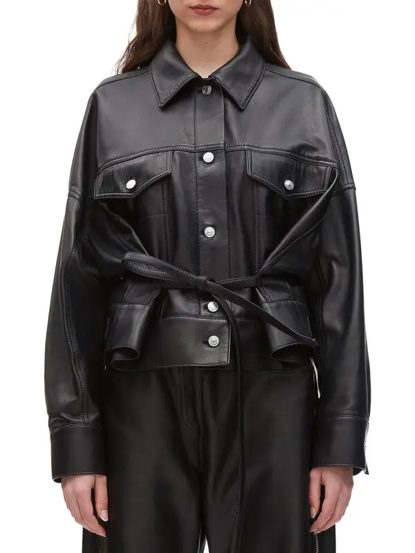 3.1 Phillip Lim Boxy Plonge Leather Jacket - Black