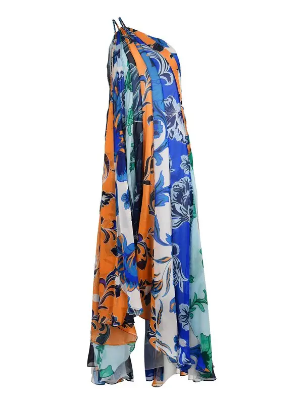 FRANCESCA MIRANDA Iris Floral Silk Chiffon Asymmetric Paneled Maxi Dress - Multicolor