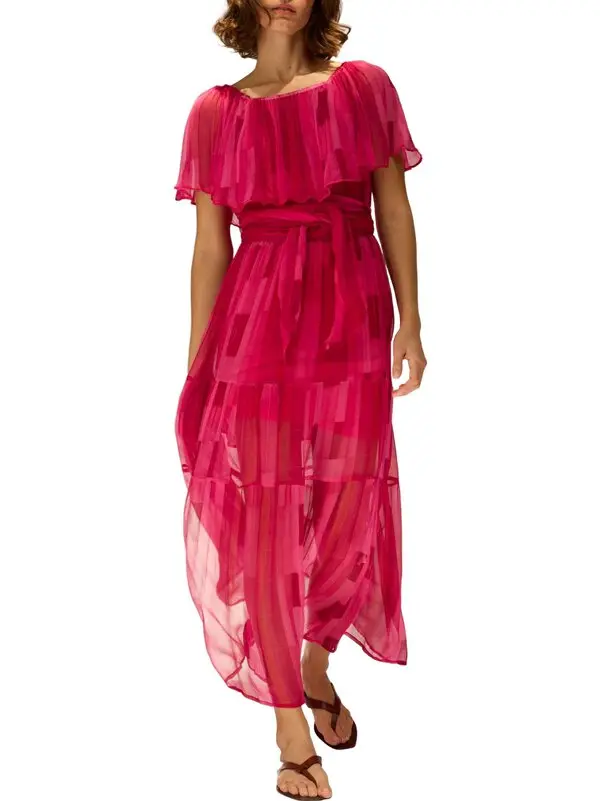 Natalie Martin Naomi Sheer Chiffon Ruffle Tiered Maxi Dress - Pink