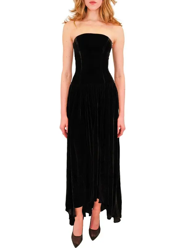 Azeeza Nayara Velvet Corset High-low Maxi Dress - Black