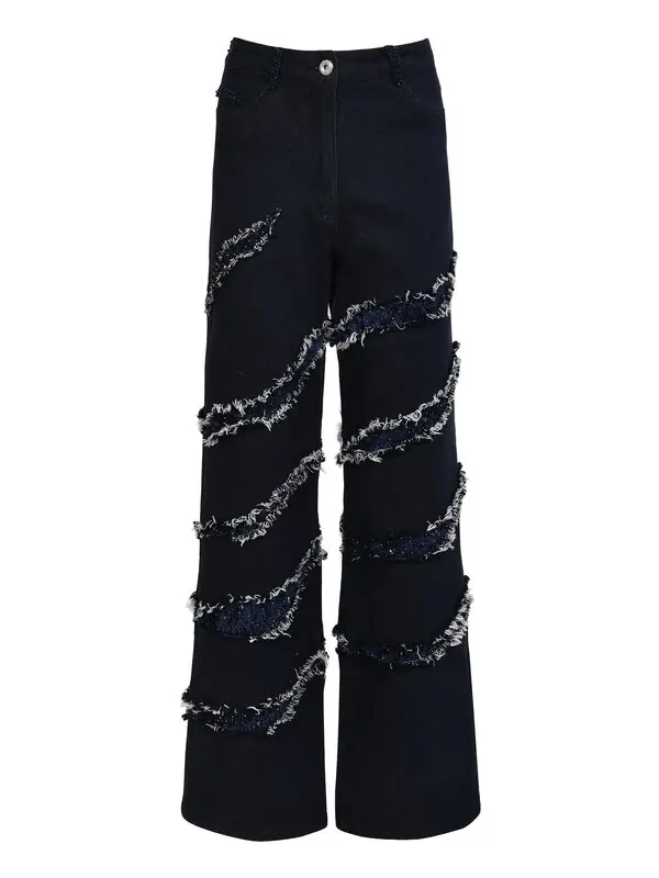 FRANCESCA MIRANDA Pandora Distressed Sequin Relaxed Jeans - Blue