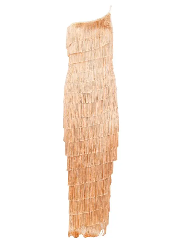 FRANCESCA MIRANDA Isidora Asymmetric Fringed Gown - Pink