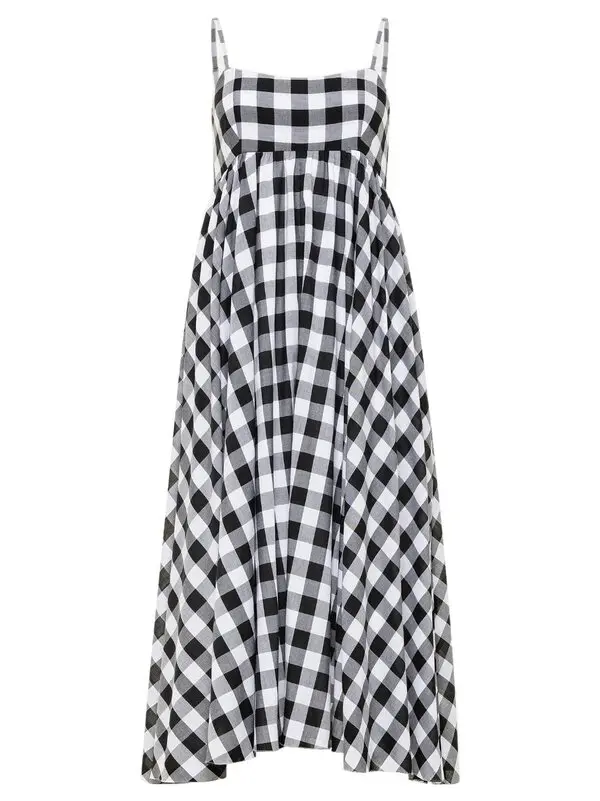Azeeza Rachel Gathered-waist Gingham-print Cotton Midi Dress - Black/white Gingham