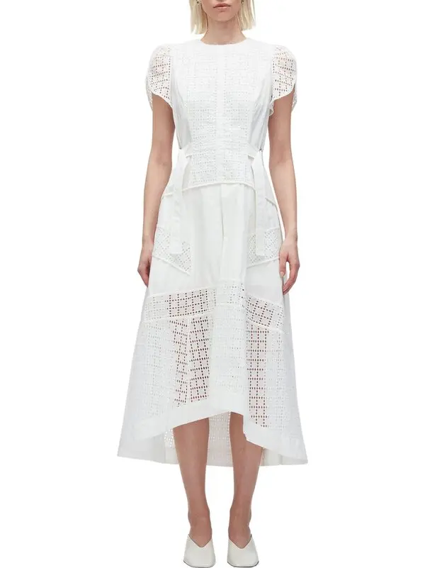 3.1 Phillip Lim Broderie Anglaise Paneled Midi Dress - White