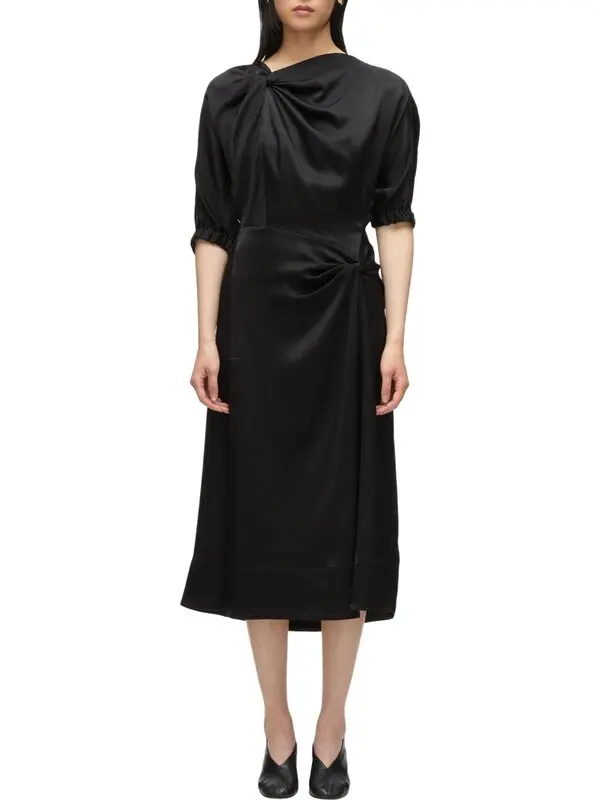 3.1 Phillip Lim Fluid Satin Knotted Drape Midi Dress - Black