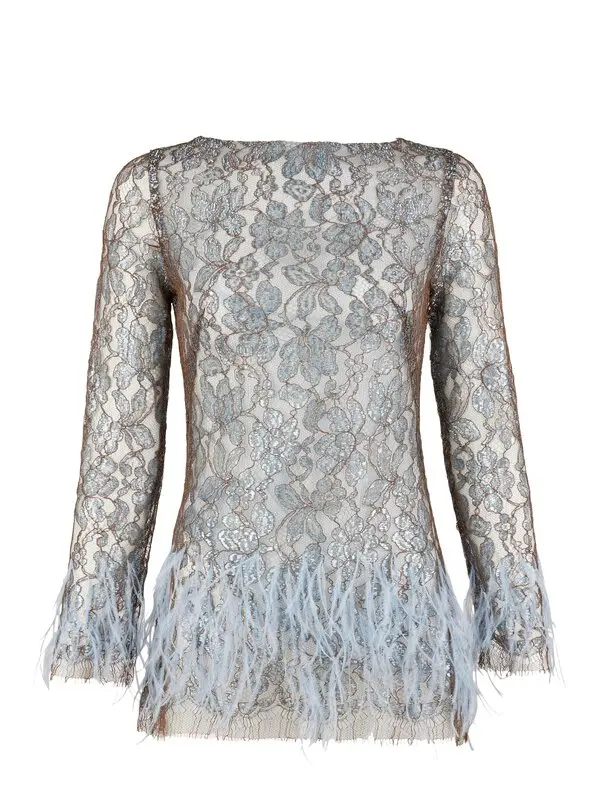 FRANCESCA MIRANDA Ellipse Feathered Lace Top - Blue