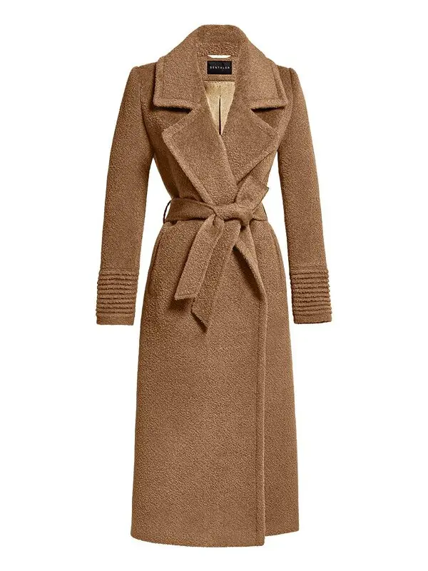 Sentaler Bouclé Alpaca Long Notch Collar Wrap Coat - Brown