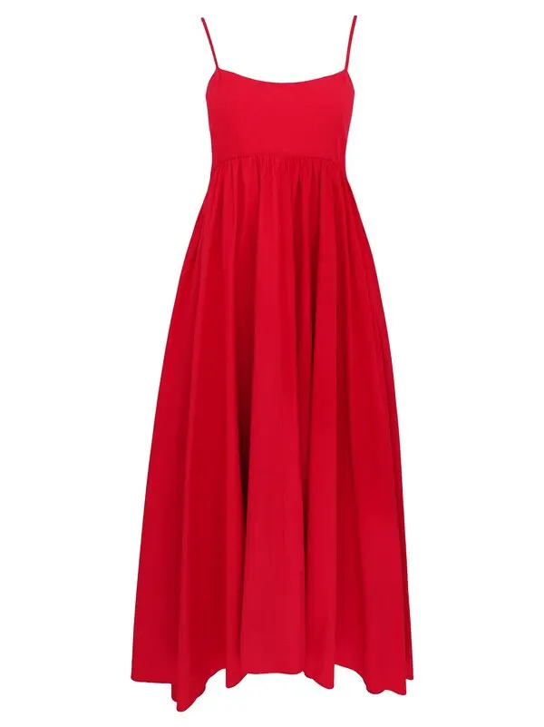 Azeeza Rachel Gathered Cotton Voile Midi Dress - Red