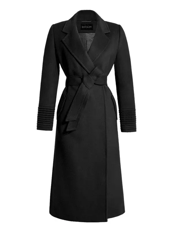 Sentaler Baby Alpaca Notch Collar Long Wrap Coat - Black
